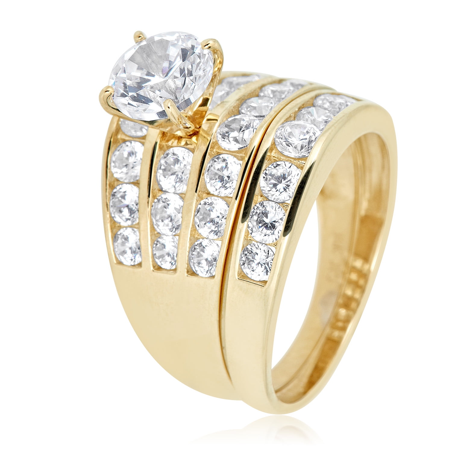 AVORA 10K Yellow Gold 1.25 Carat Simulated Diamond CZ Wide Band Anniversary Bridal Engagement ...