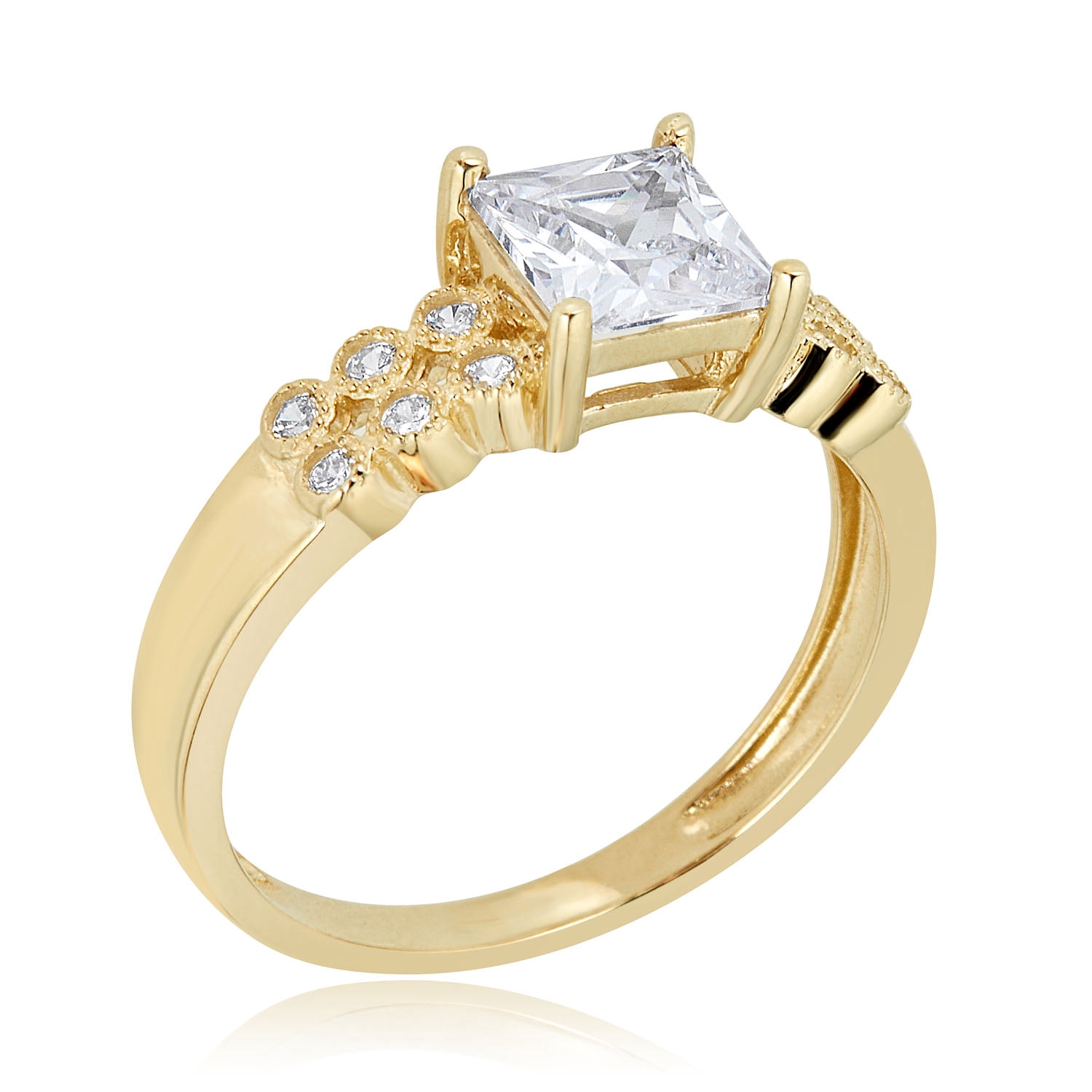 AVORA 10K Yellow Gold 1.30 Carat Emerald-cut Simulated Diamond CZ Engagement Wedding Anniversary ...