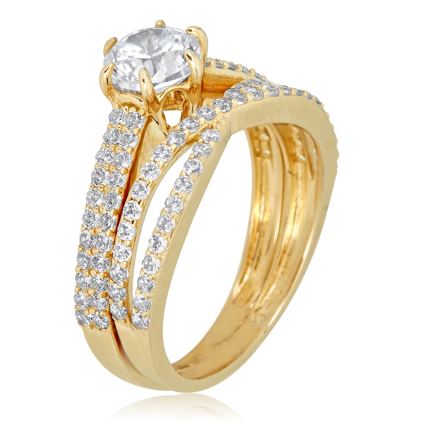 AVORA 10K Yellow Gold 1 Carat 2 Row Simulated Diamond CZ Anniversary ...
