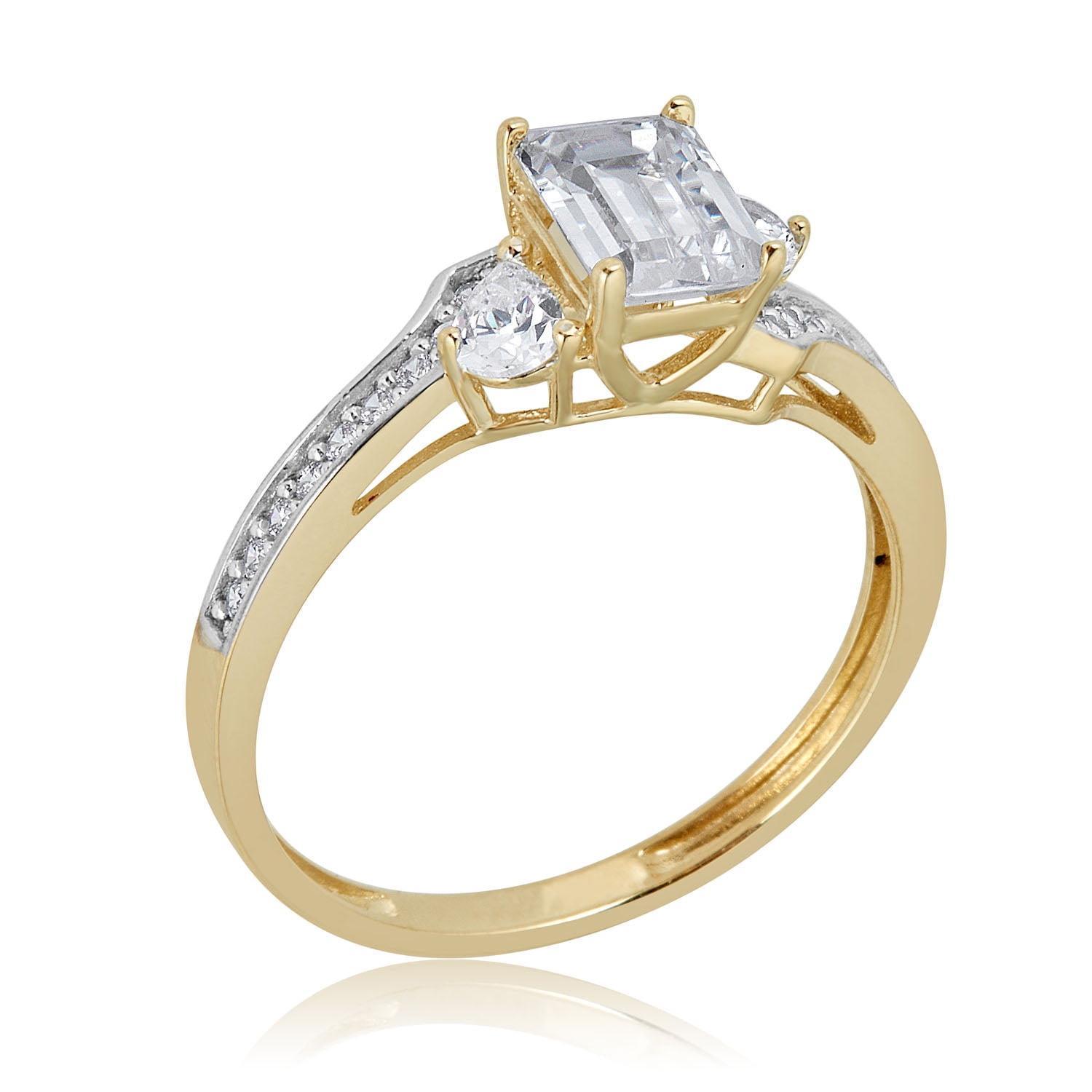 AVORA 10K Yellow Gold 1 Carat Emerald-cut Simulated Diamond CZ Engagement Wedding Anniversary ...