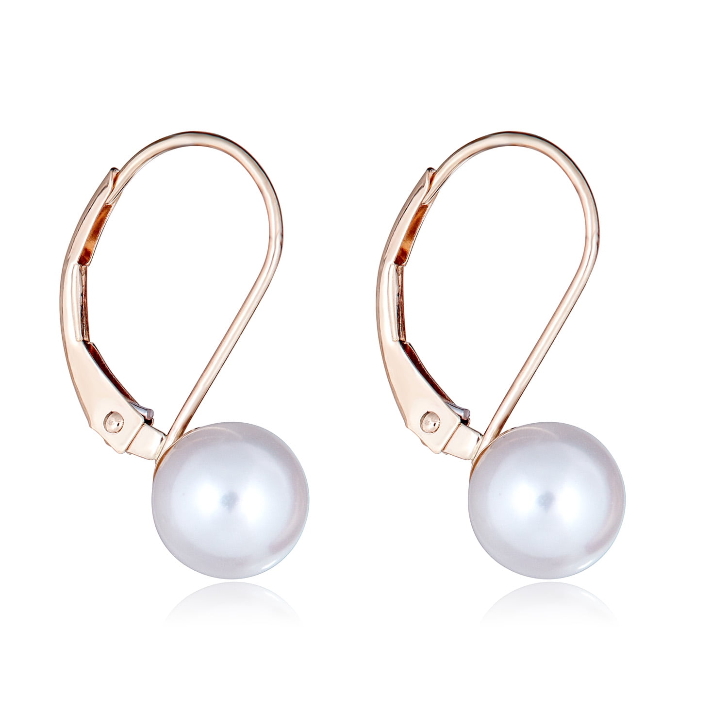 AVORA 10K Yellow Gold 7mm White Freshwater Cultured Pearl Lever-back ...