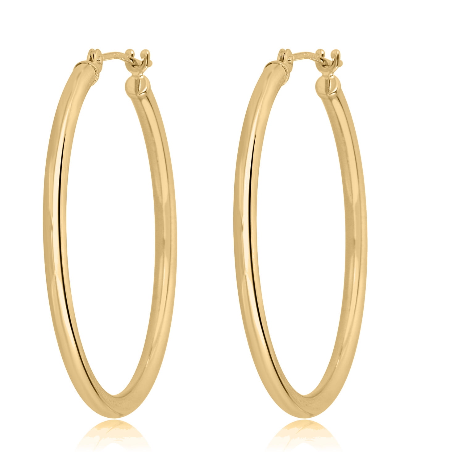 AVORA 10K Yellow Gold Classic Polished 2mm Tube 40mm Hoop Earrings ...