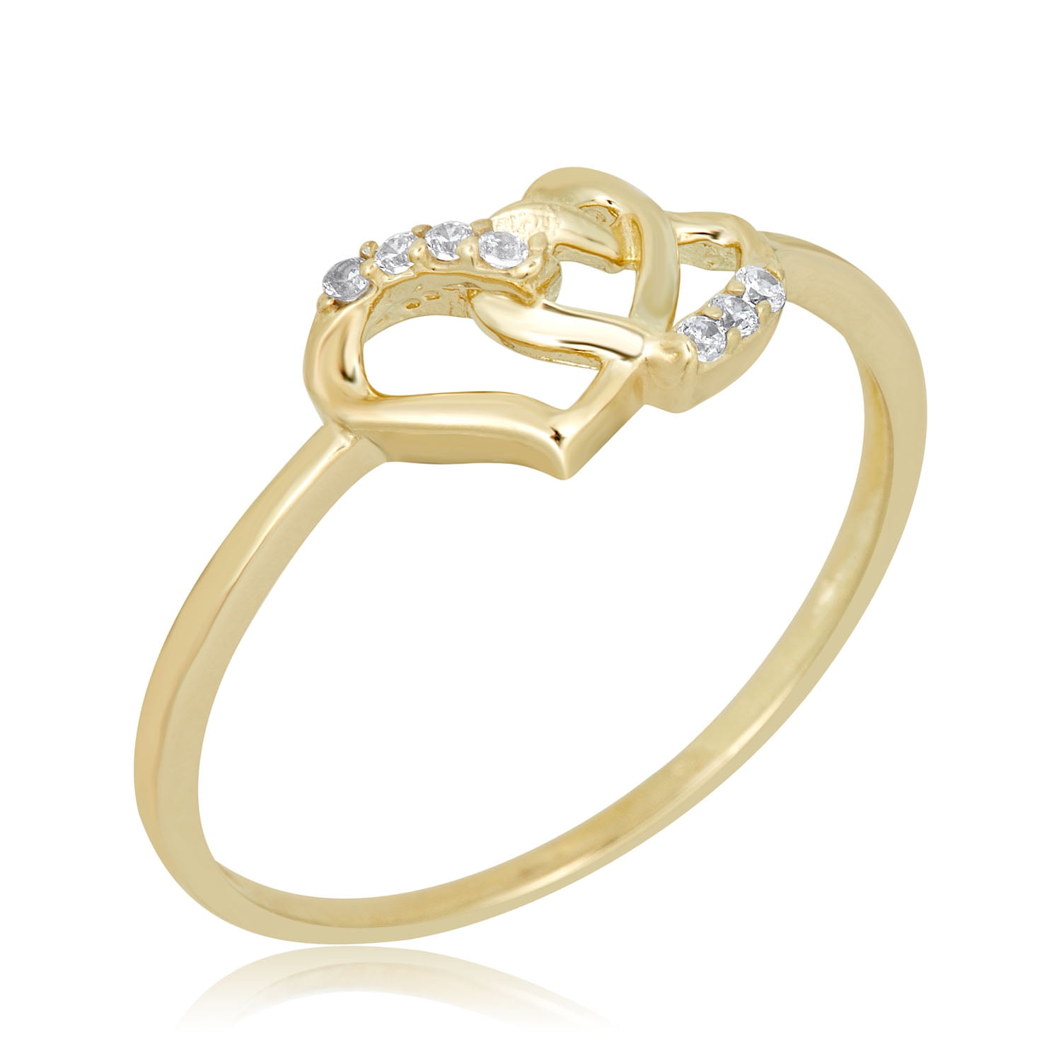 AVORA 10K Yellow Gold Zirconia Love Double Heart Ring, Cubic Simulated ...