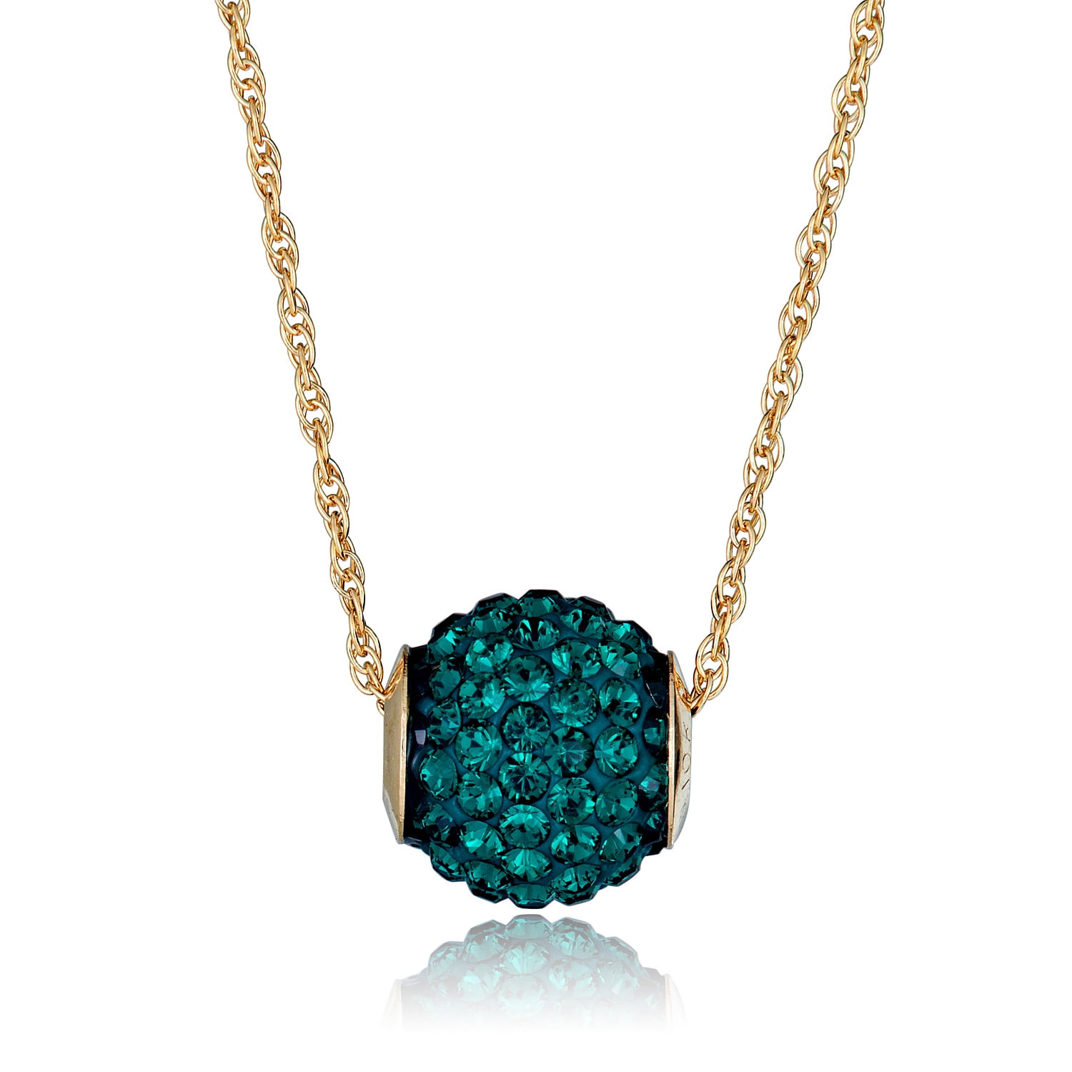 AVORA 10K Yellow Gold Green Crystal Slide Ball Pendant Necklace with 18 ...