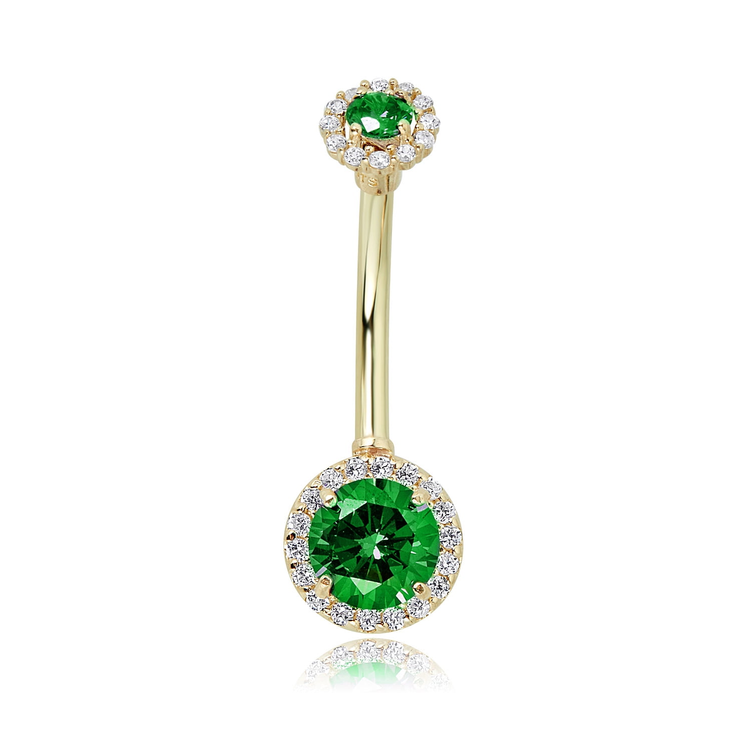 AVORA 10K Yellow Gold Green Simulated Diamond CZ Halo Belly Button Ring ... AVORA 10K Yellow Gold Green Simulated Diamond CZ Halo Belly Button Ring ...