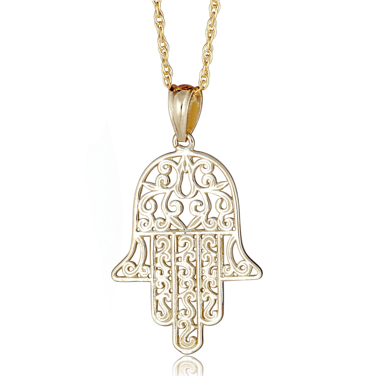 AVORA 10K Yellow Gold Hamsa Pendant Necklace with 18 AVORA 10K Yellow Gold Hamsa Pendant Necklace with 18