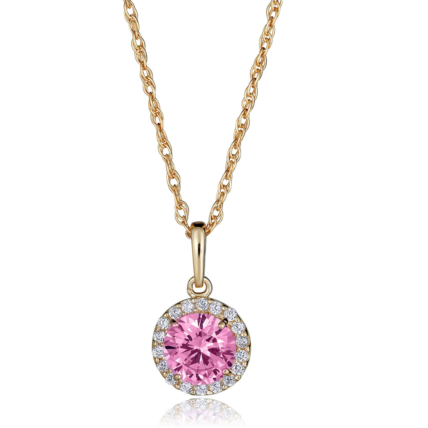 AVORA 10K Yellow Gold October Birthstone- Pink Sapphire with Simulated ...
