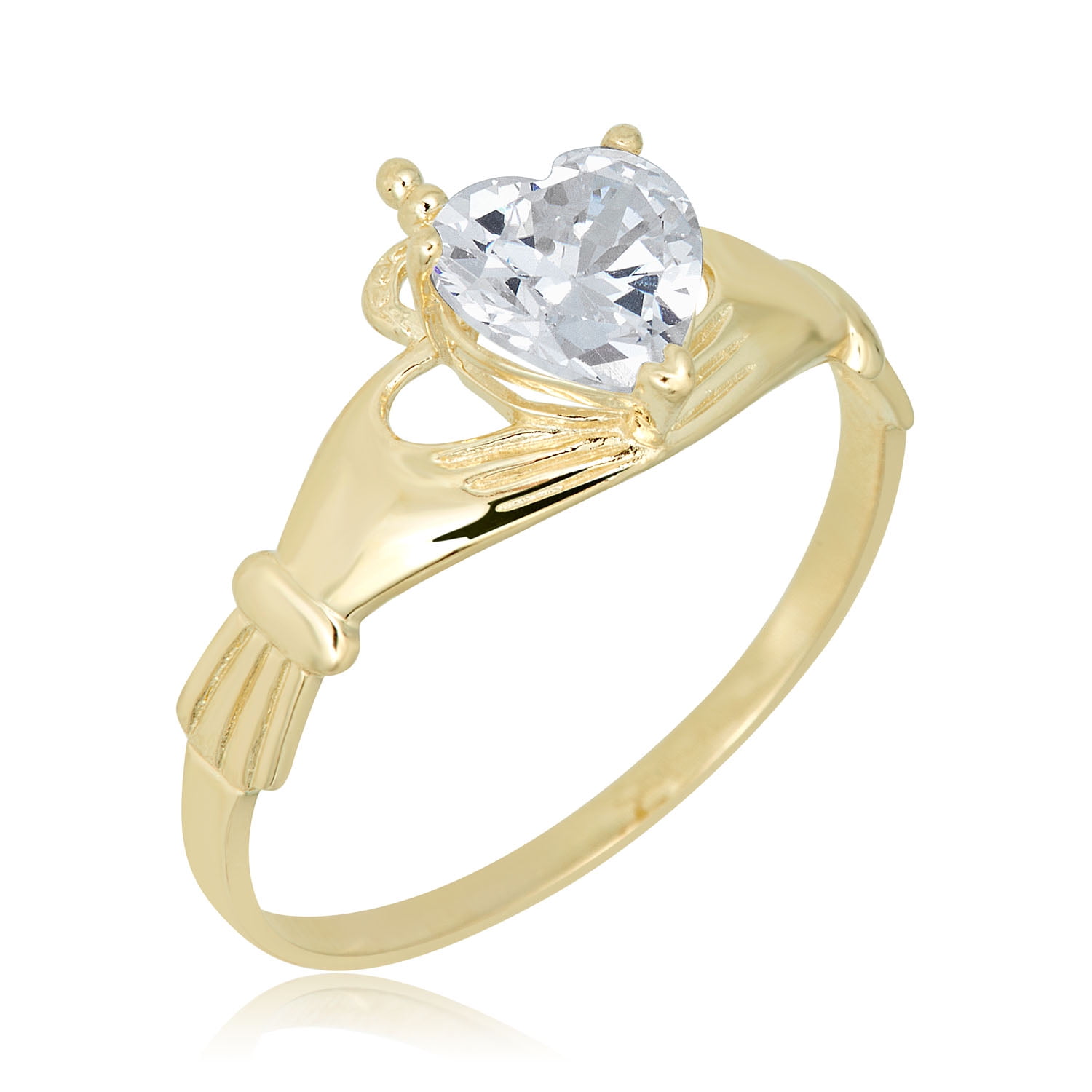 AVORA 10K Yellow Gold Simulated Diamond CZ Irish Claddagh Fashion Ring - Size 7 - Walmart.com
