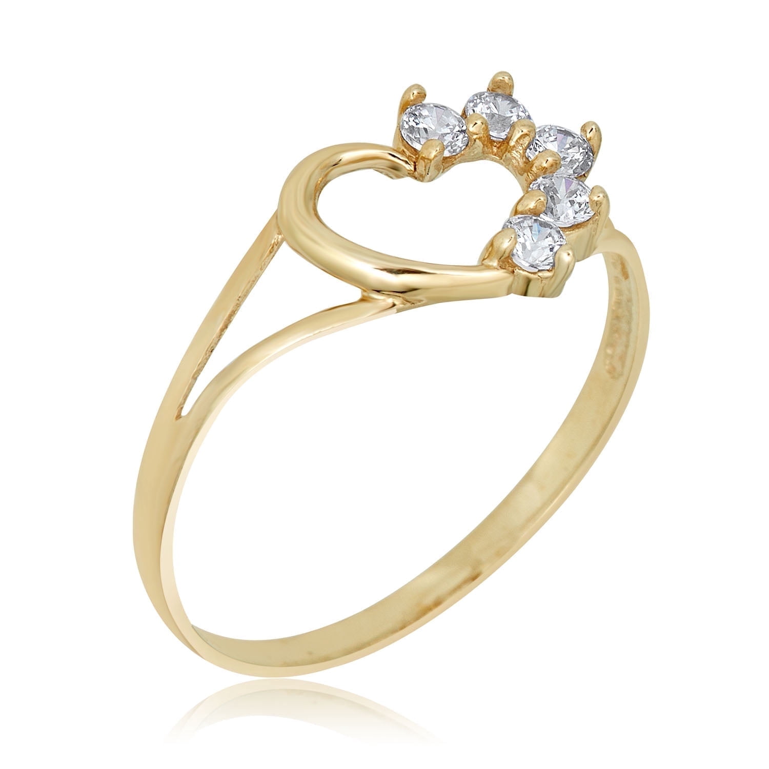 AVORA 10K Yellow Gold Simulated Diamond CZ Open Heart Ring, Size 3 ...