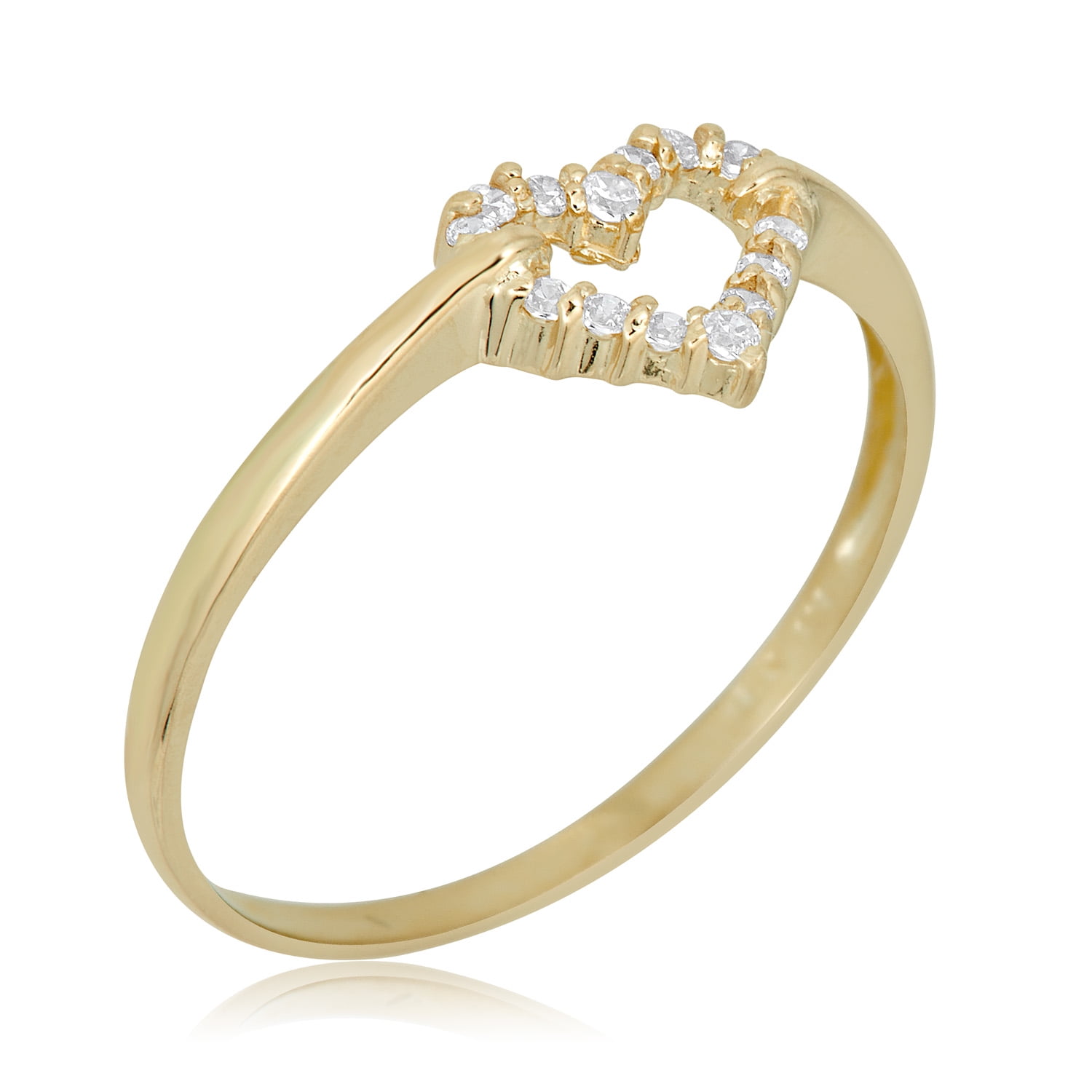 AVORA 10K Yellow Gold Simulated Diamond CZ Open Heart Ring, Size 5 ...