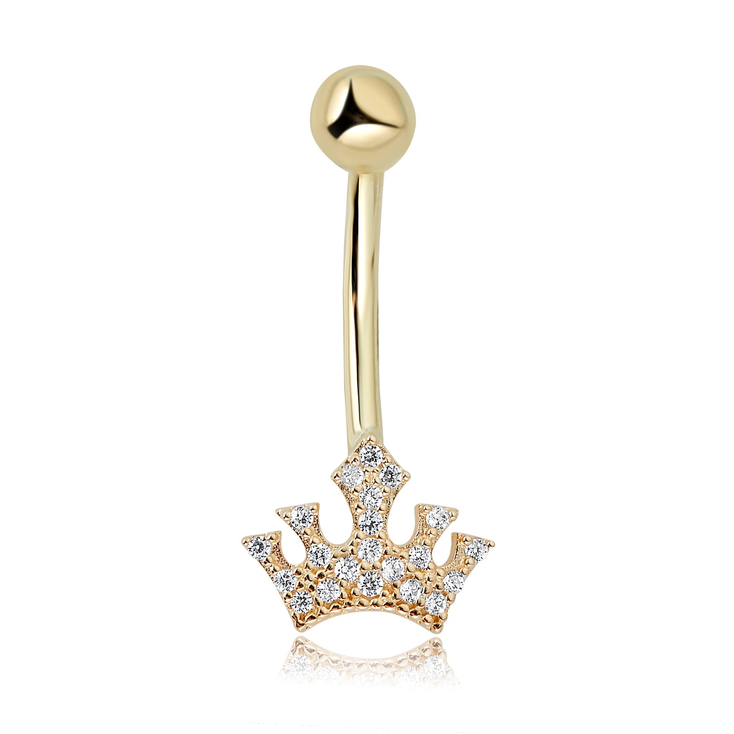 AVORA 10K Yellow Gold Simulated Diamond CZ Tiara Belly Button Ring Body ...