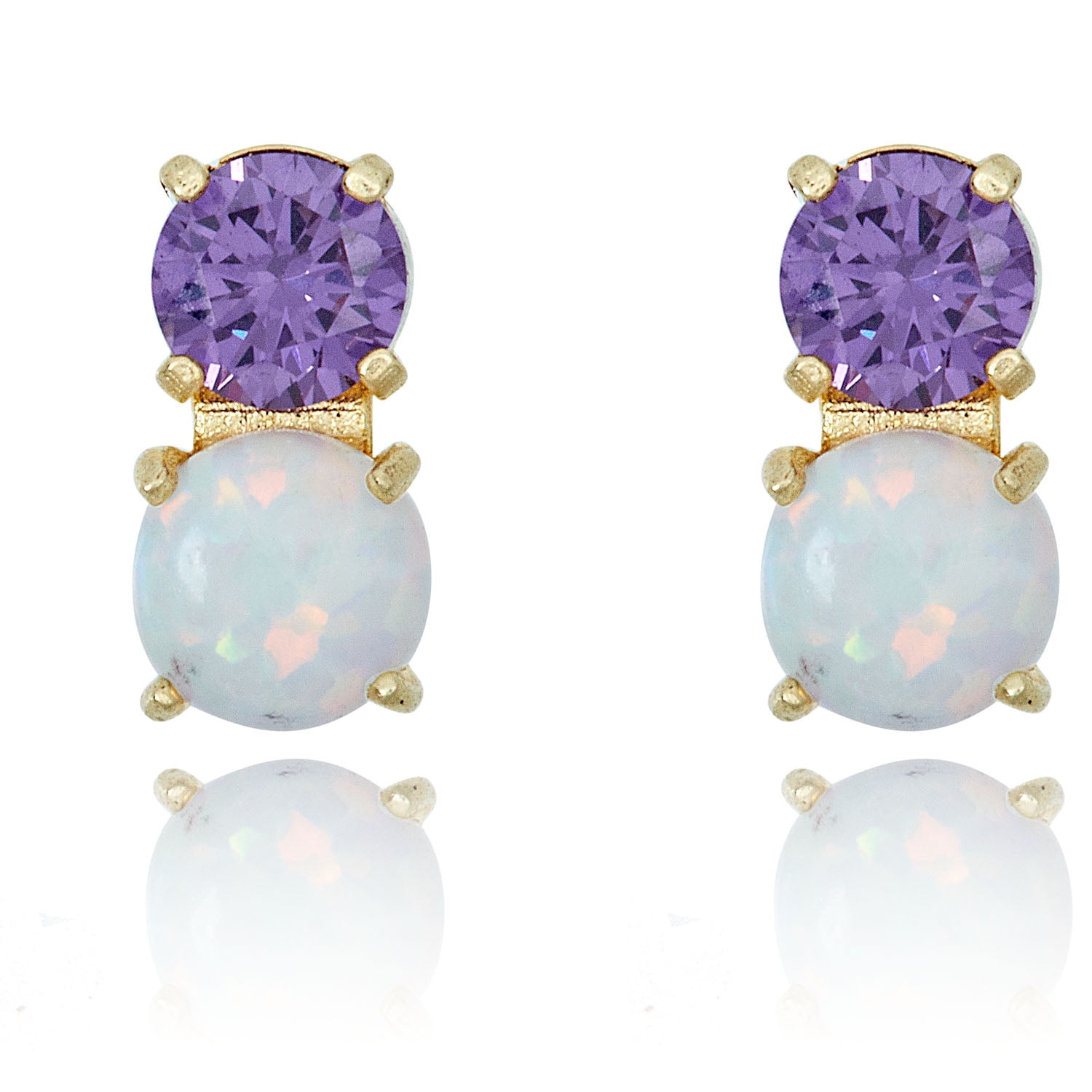 AVORA 10K Yellow Gold Simulated Opal and Purple Simulated Diamond CZ 2 ... AVORA 10K Yellow Gold Simulated Opal and Purple Simulated Diamond CZ 2 ...