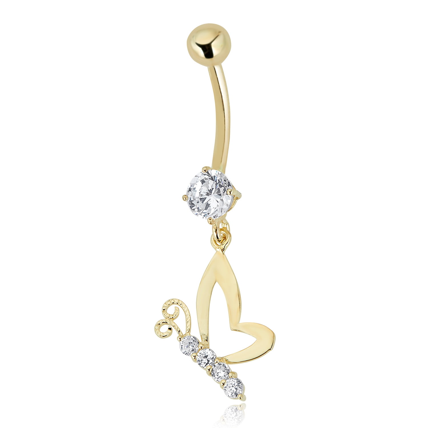 AVORA 10K Yellow Gold Solitaire Simulated Diamond CZ Dangling Butterfly ...