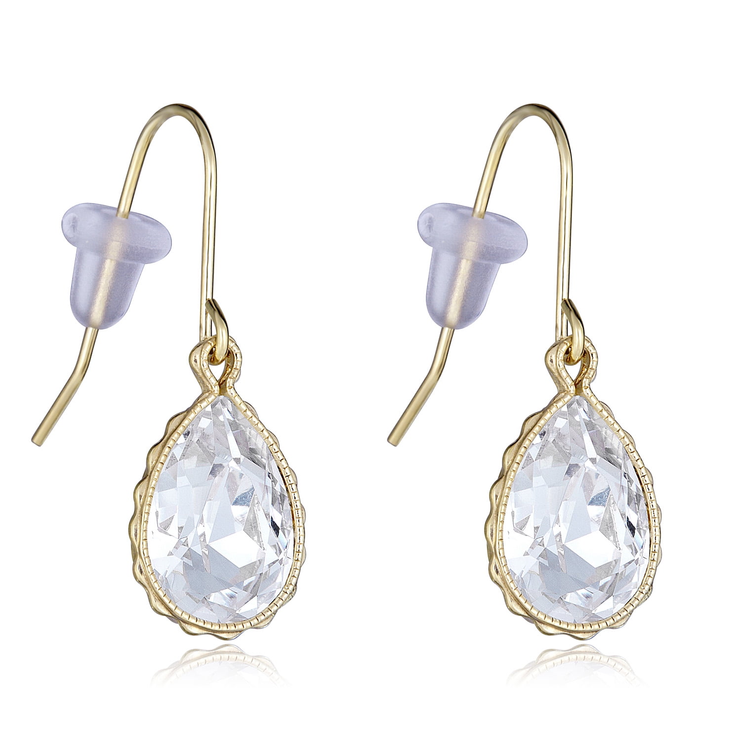 AVORA 10K Yellow Gold Teardrop Simulated Diamond CZ Fish Hook Dangle ...