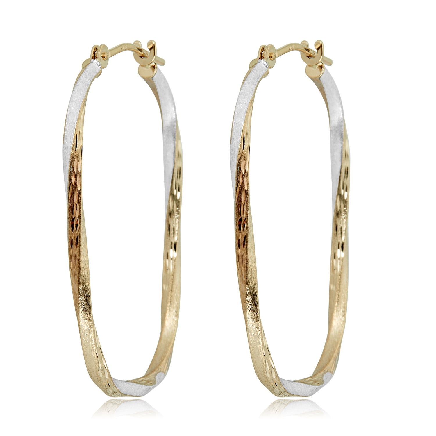 AVORA 14K Gold Three-Tone Large Twisted Rectangular-Shaped Hoops ...