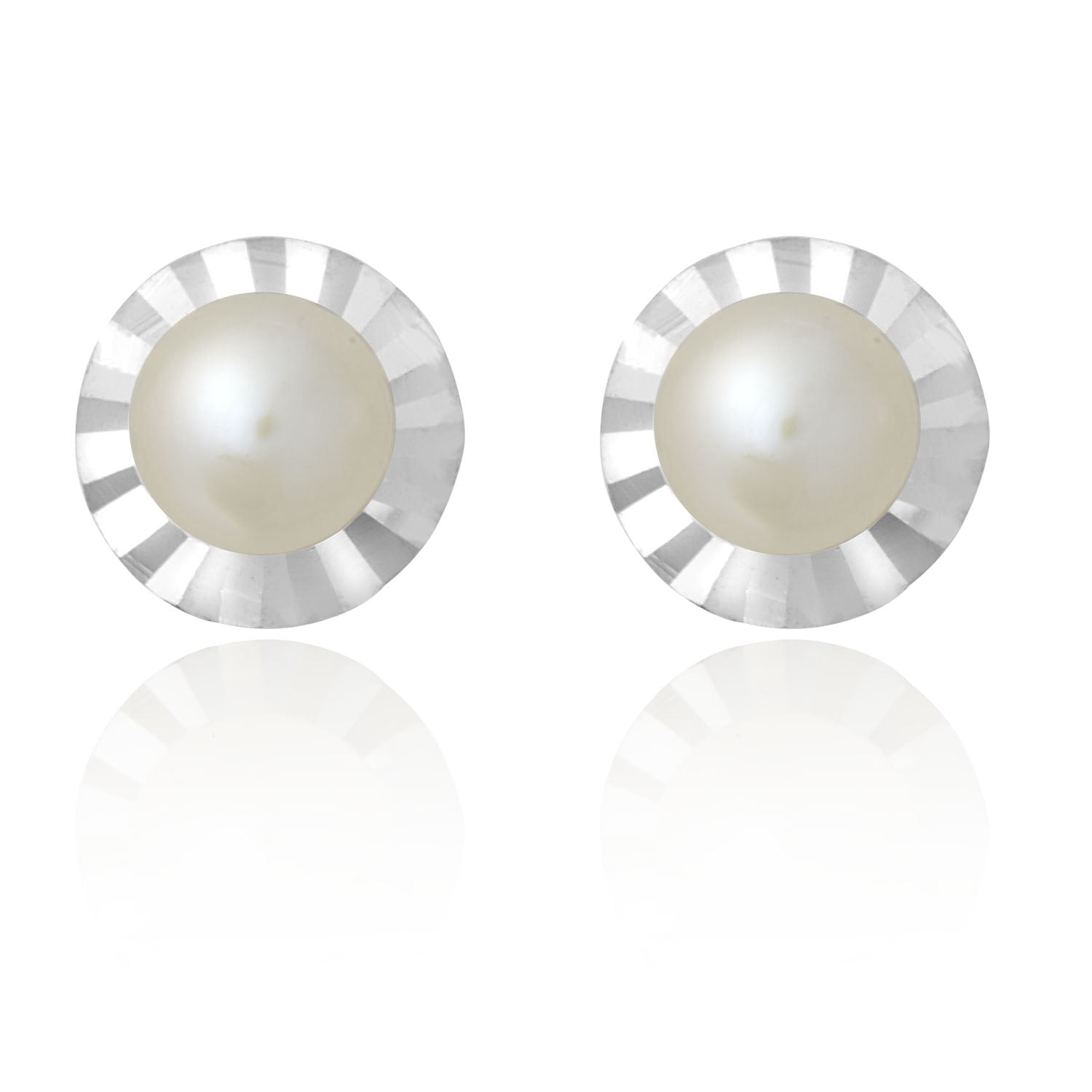 AVORA 14K White Gold 4mm Freshwater Pearl Stud Earrings with Diamond ...