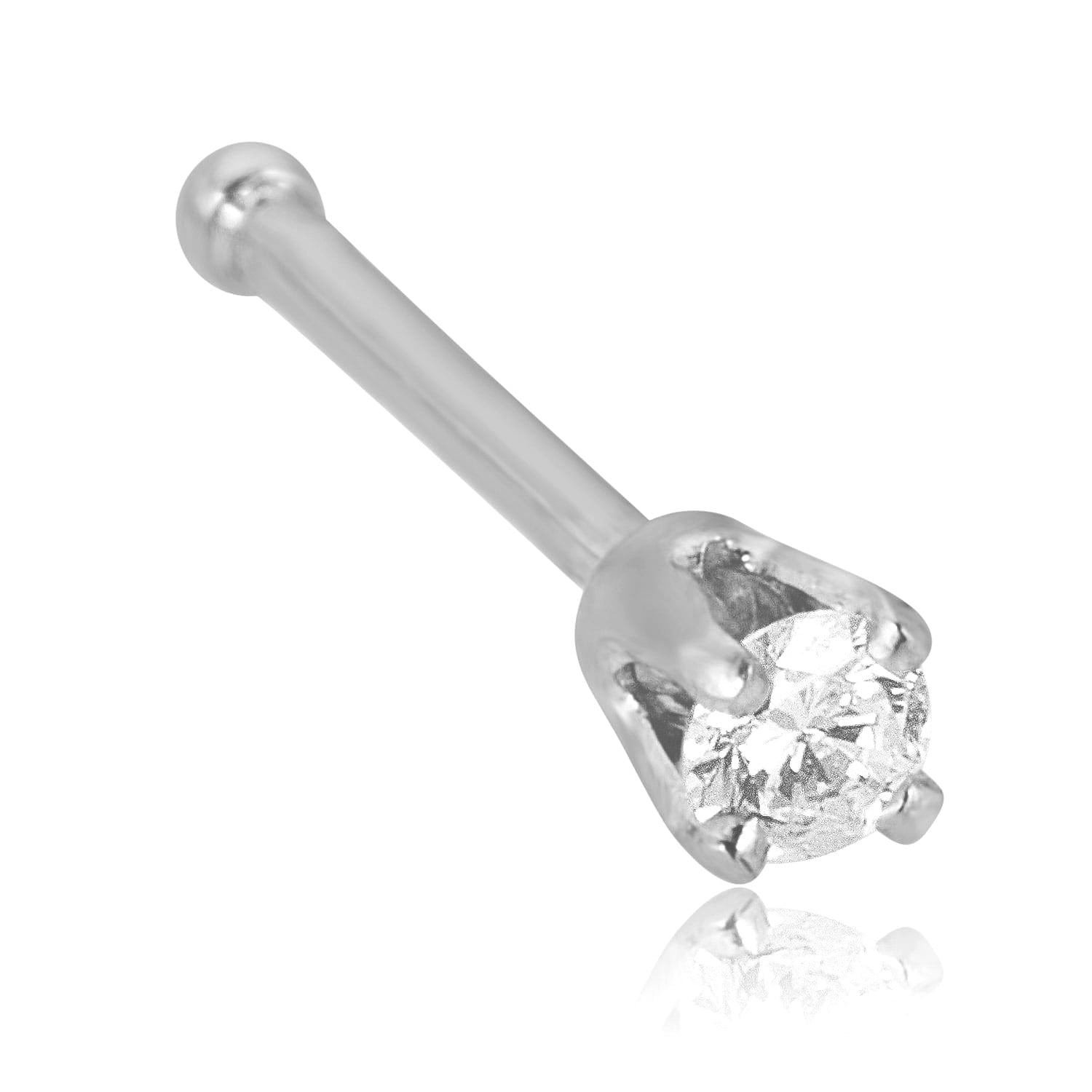 AVORA 14K White Gold Simulated Diamond CZ Nose Ring Stud - 2mm (20 ...