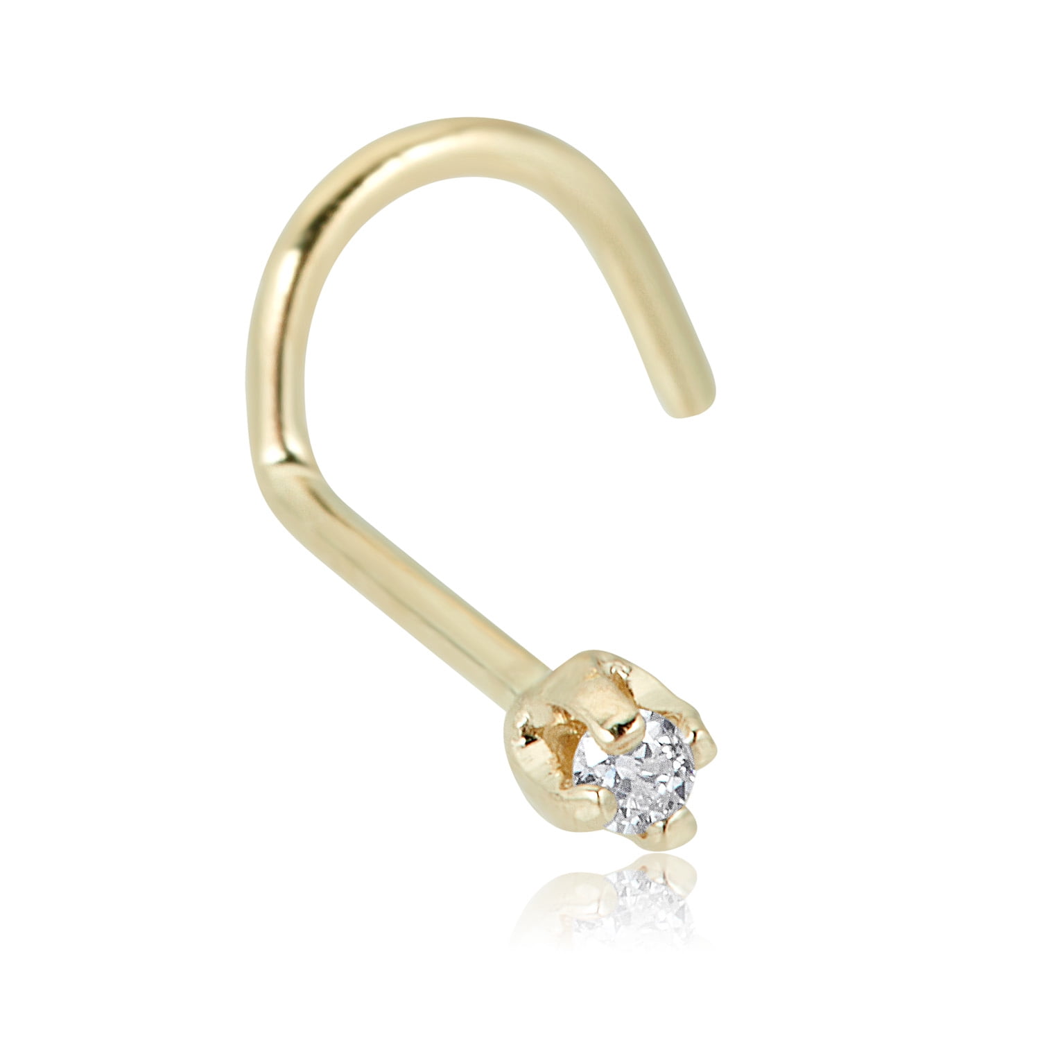 AVORA 14K Yellow Gold 0.01 CT (1.3mm) Genuine Diamond Curved Nose Ring ...