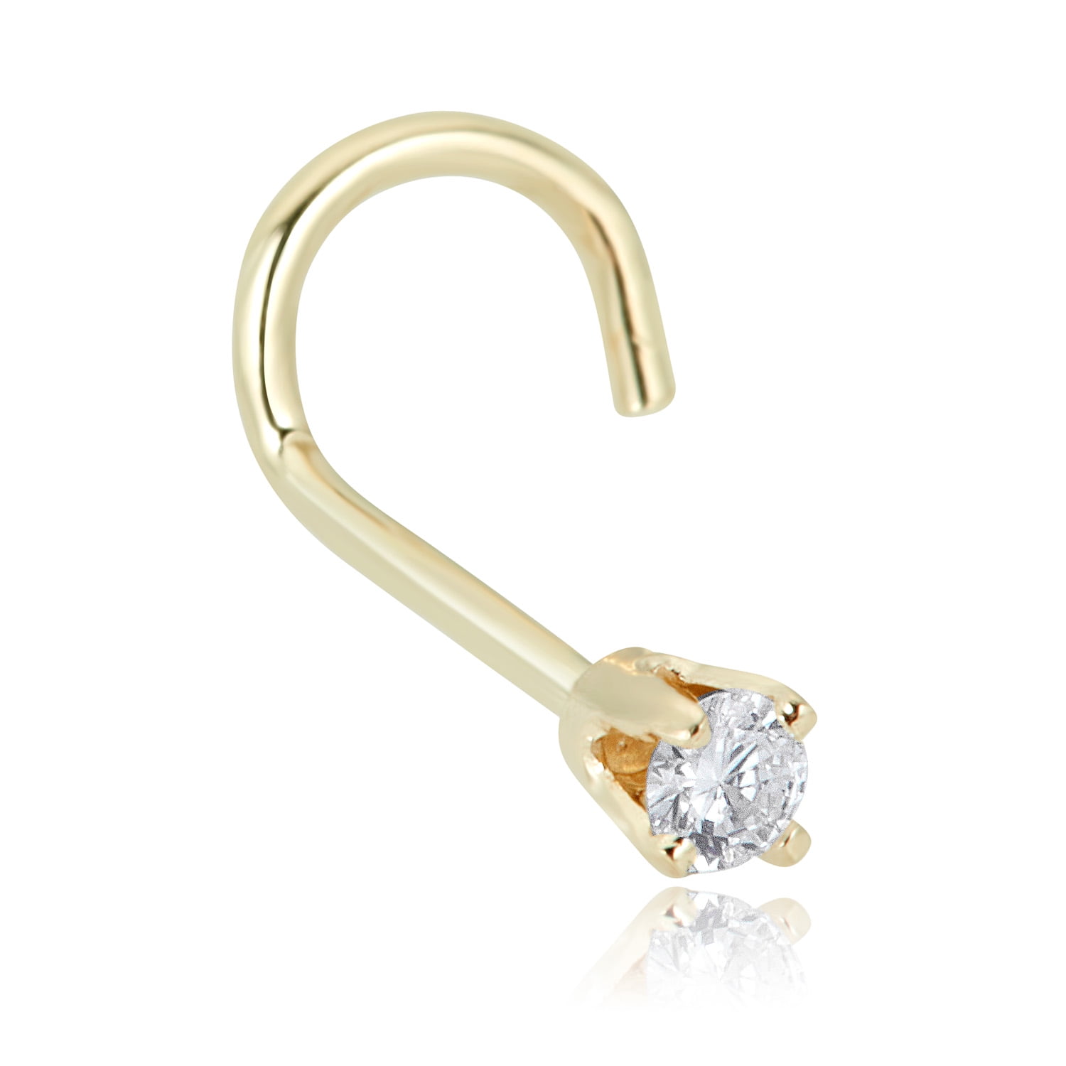 AVORA 14K Yellow Gold 0.025 CT (1.8mm) Genuine Diamond Curved Nose Ring ...