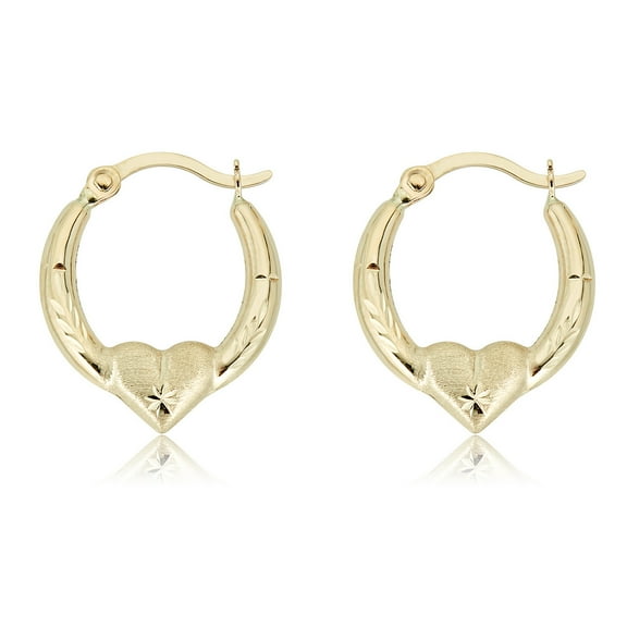 14k Gold Heart Earrings Yellow Gold Heart Dangle Heart Drop Earrings ...