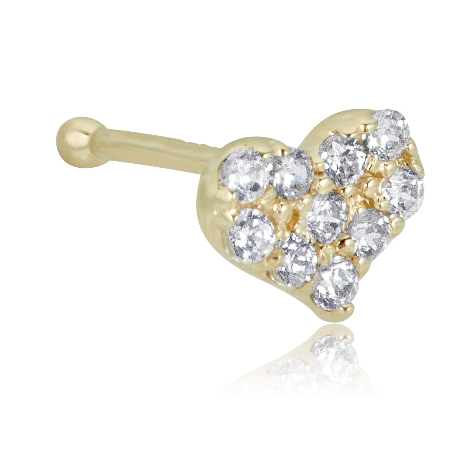AVORA 14K Yellow Gold Simulated Diamond CZ Heart Nose Ring Body Jewelry ...
