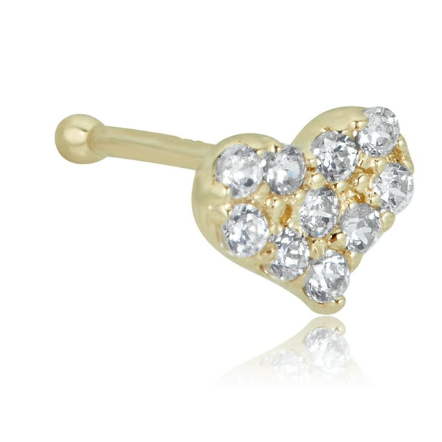 AVORA 14K Yellow Gold Simulated Diamond CZ Heart Nose Ring Body Jewelry ... AVORA 14K Yellow Gold Simulated Diamond CZ Heart Nose Ring Body Jewelry ...