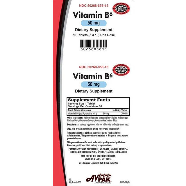 AVPak Vitamin B-6 Tablets, 50 mg, 50 Count - Walmart.com