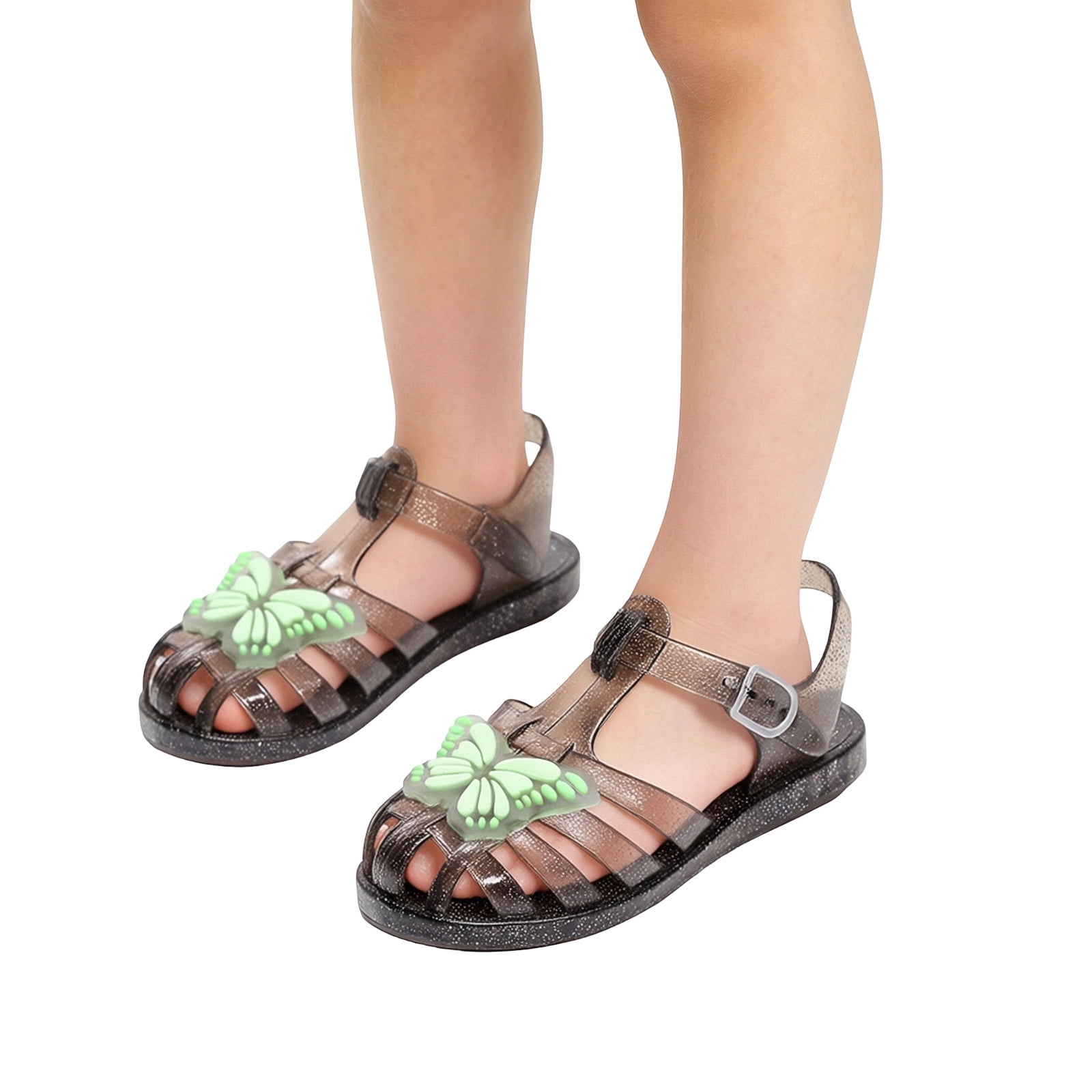AVRNLIQ Black Butterfly Glitter Jelly Sandals Kids Girls Closed Toe PVC ...