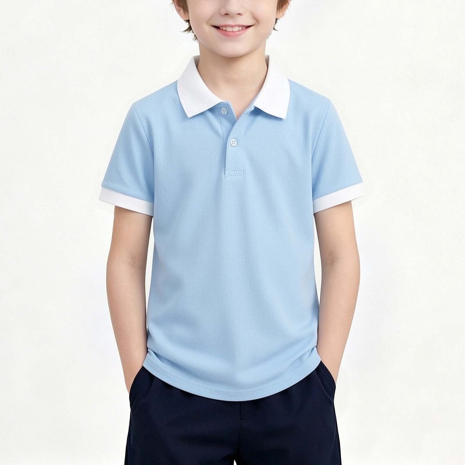 AVRNLIQ Boys 100% Cotton Short Sleeve Polo Shirt School Uniform Casual ...