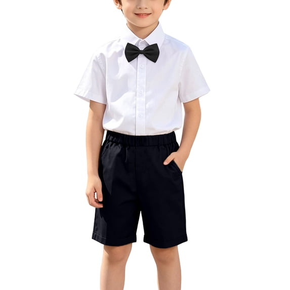 AVRNLIQ Boys 3-Piece Cotton Short Sleeve Formal Suit Set with Shorts ...