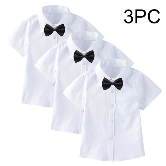 AVRNLIQ Boys Short Sleeve Dress Shirt 3-Pack with Black Pre-Tied Bow ...