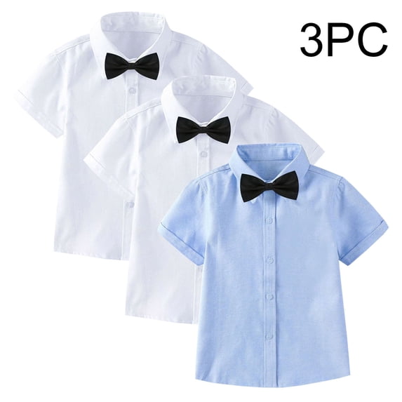 AVRNLIQ Boys Short Sleeve Dress Shirt with Bow Tie, 3 Pack White Formal ...