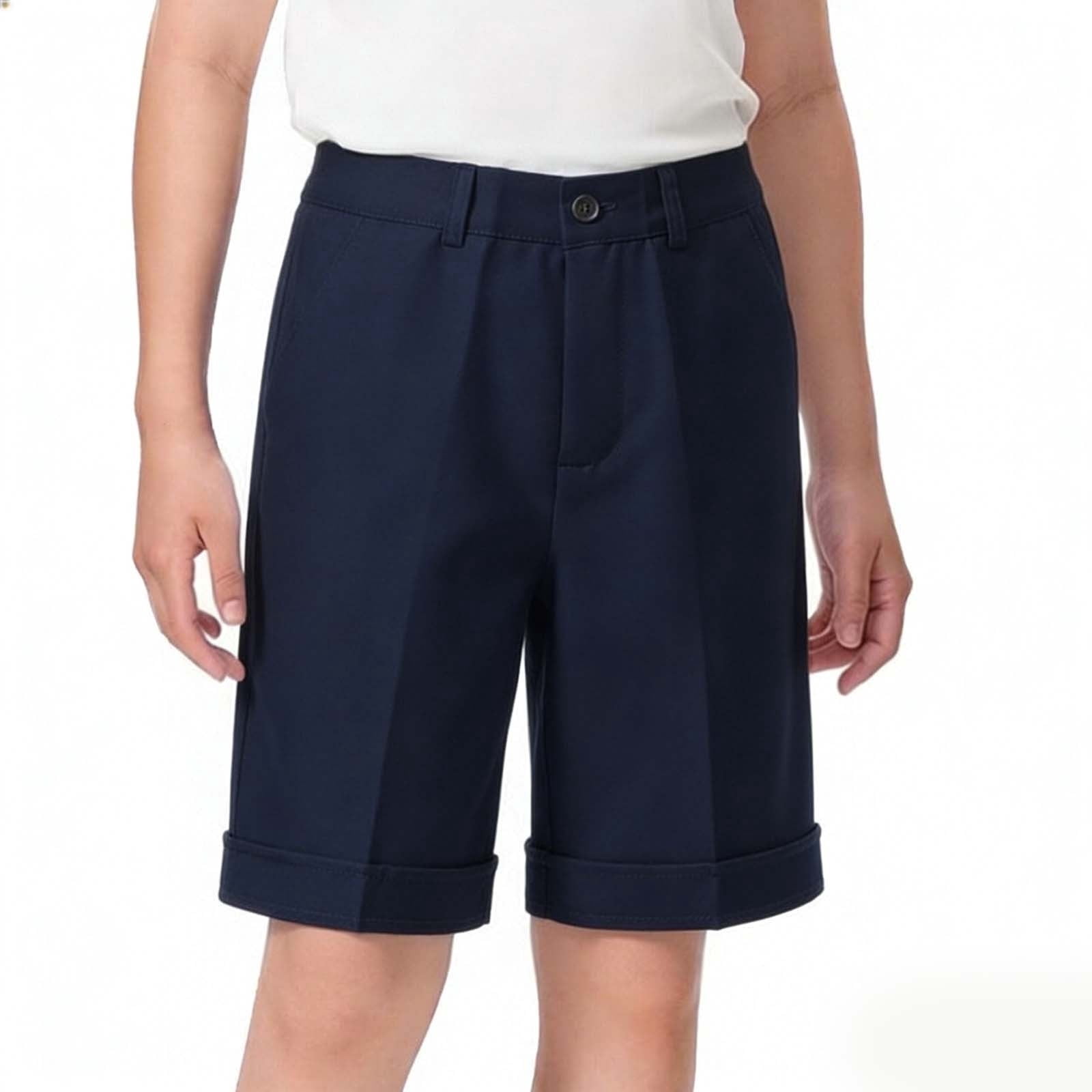 AVRNLIQ Boys Uniform Casual Chino Bermuda Shorts Cuffed Flat Front ...