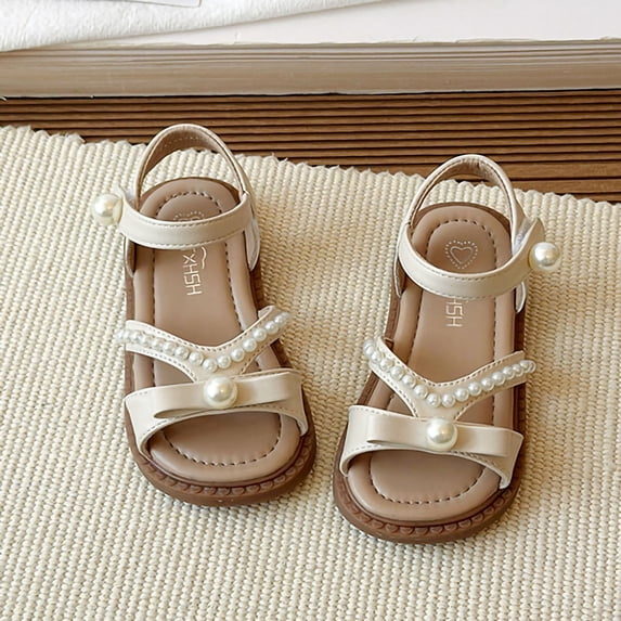 AVRNLIQ Girls Pearl Sandals Kids Little Kid Dress Casual Summer Non ...
