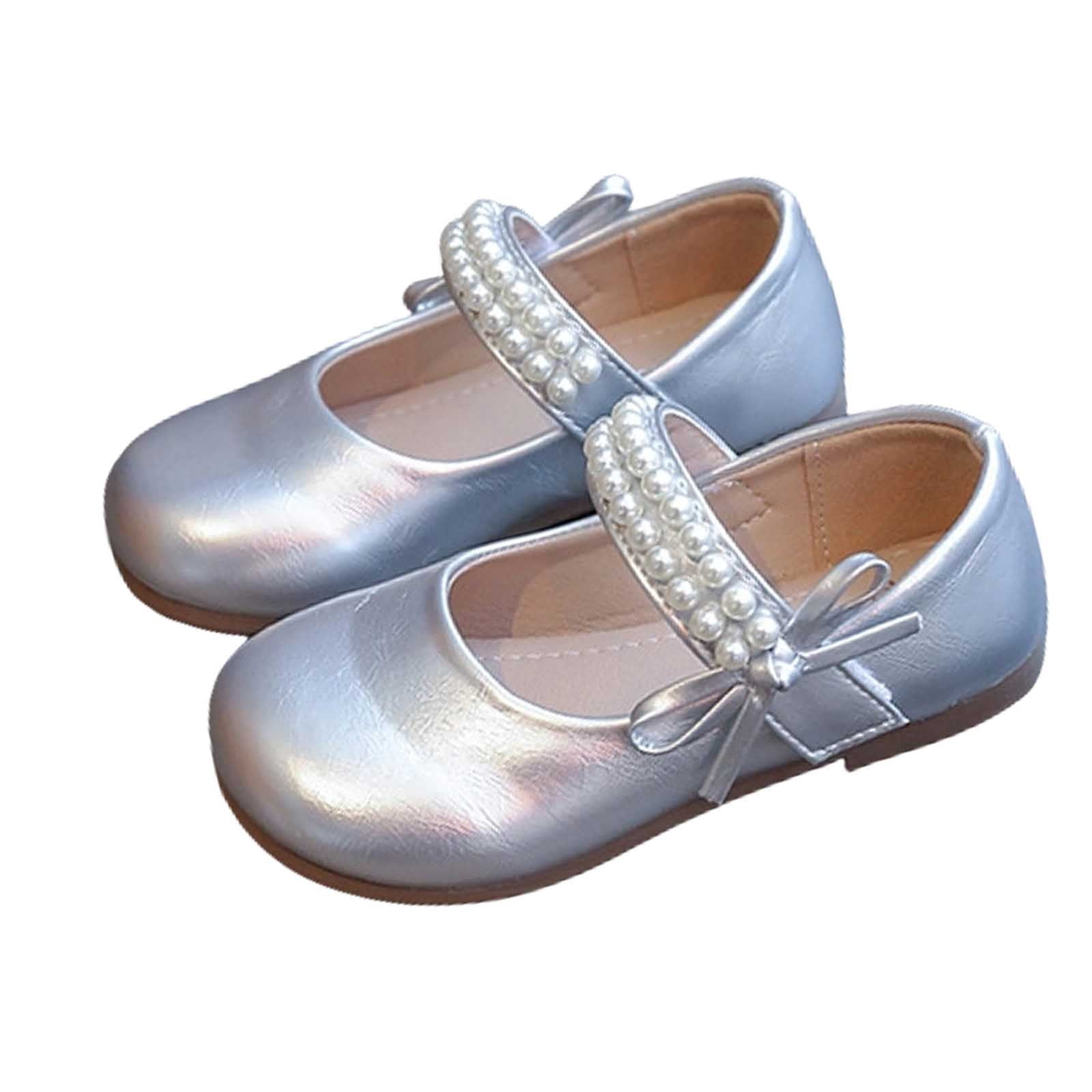 AVRNLIQ Girls Silver Faux Pearl Mary Jane Flats Kids Kids Comfortable ...