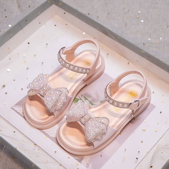 AVRNLIQ Girls Sparkle Rhinestone Bow Sandals Kids Little Kid Open Toe ...