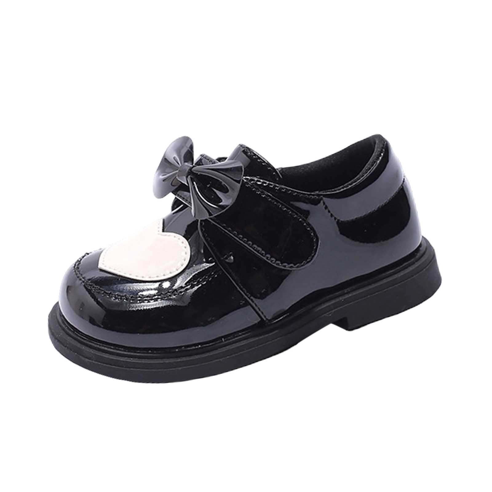 AVRNLIQ Kids Girls Black Faux Leather Dress Shoes Non-Slip Mary Jane ...