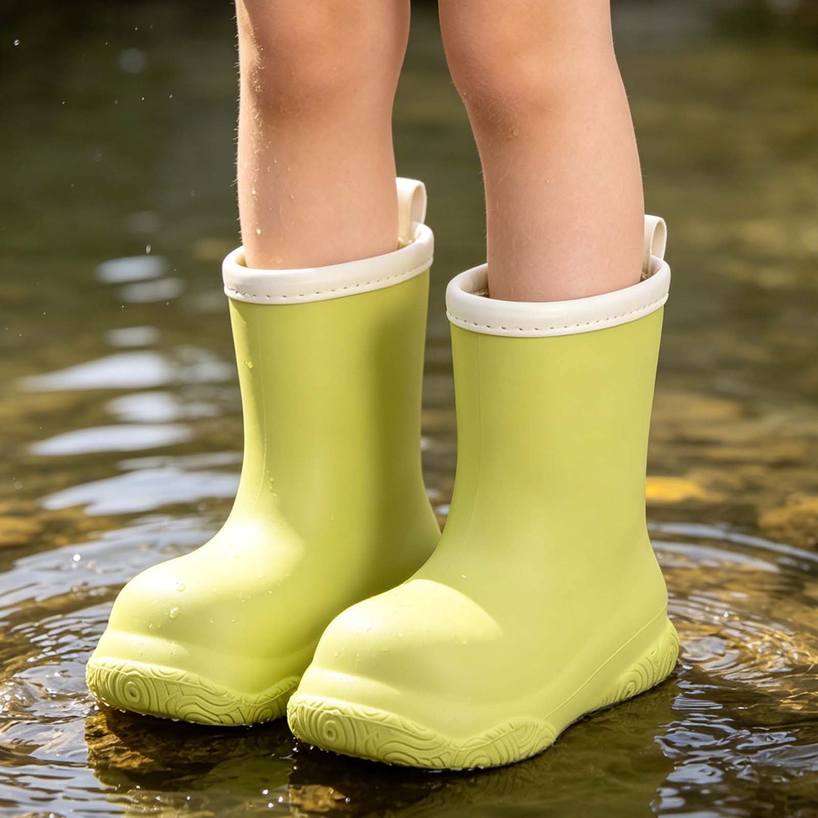 AVRNLIQ Kids Green EVA Rain Boots Waterproof Lightweight Non Slip Easy ...