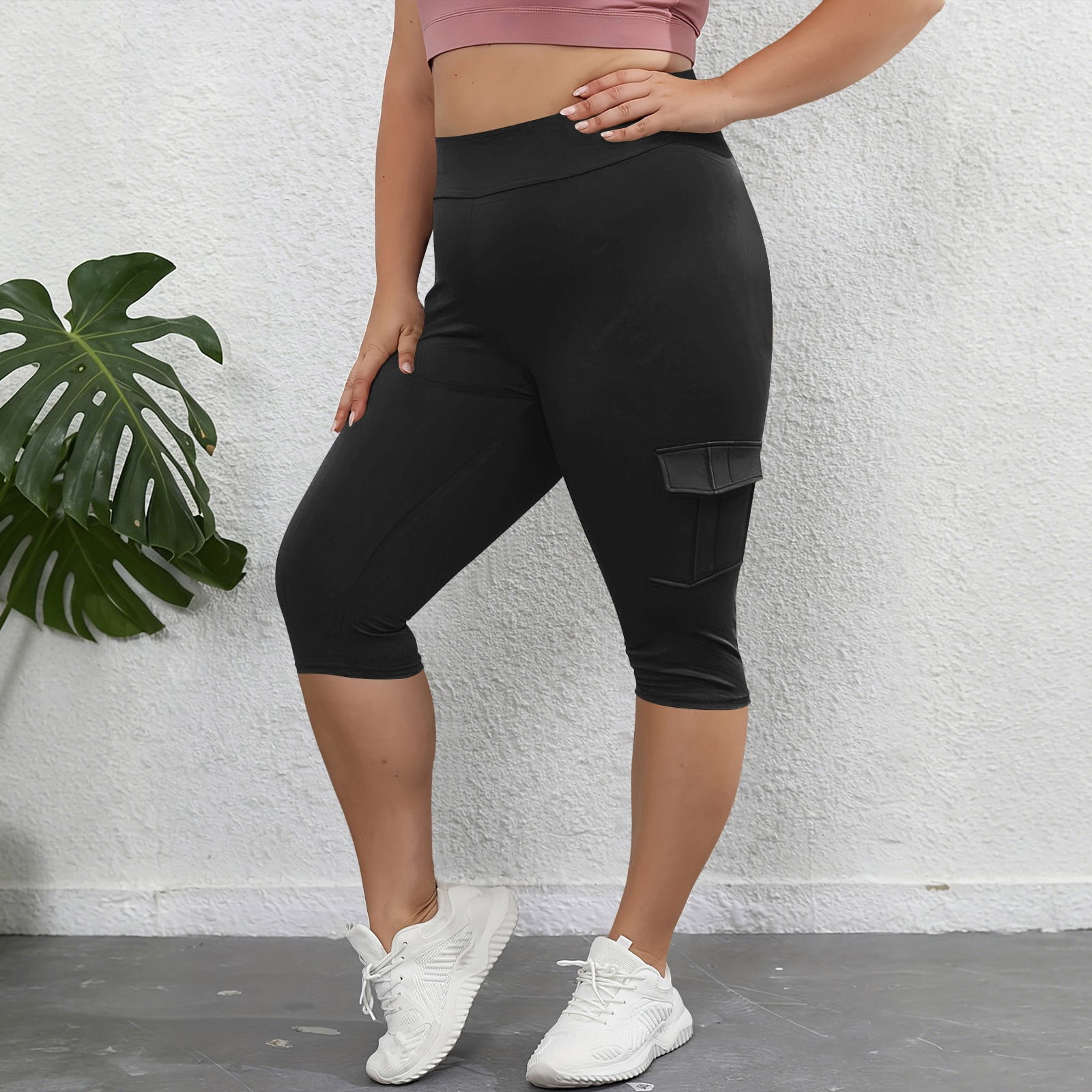 AVRNLIQ Plus Size High Waisted Capri Leggings for Women with Pockets ...
