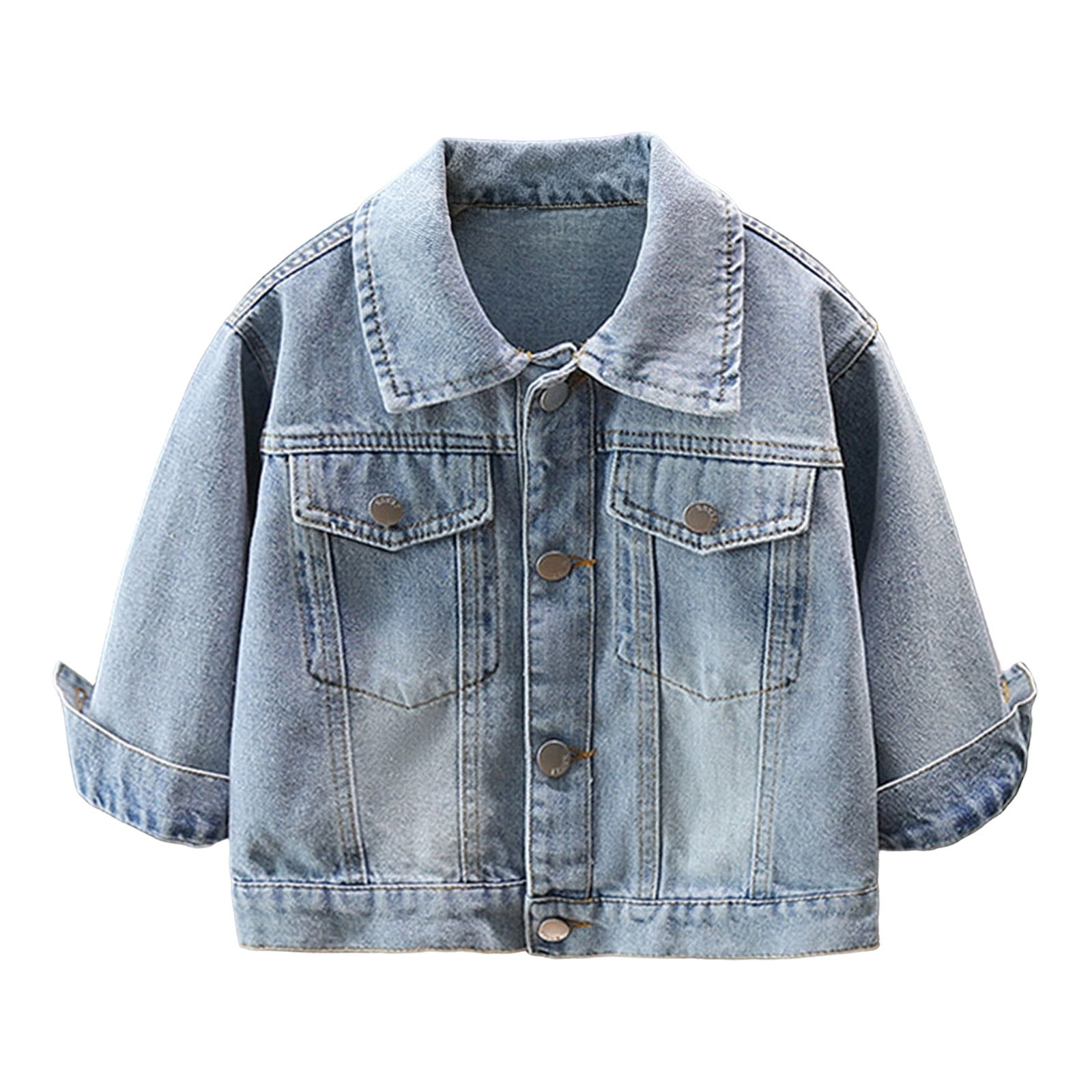 AVRNLIQ Unisex Kids Blue Denim Jacket, Classic Lapel Long Sleeve Casual ...