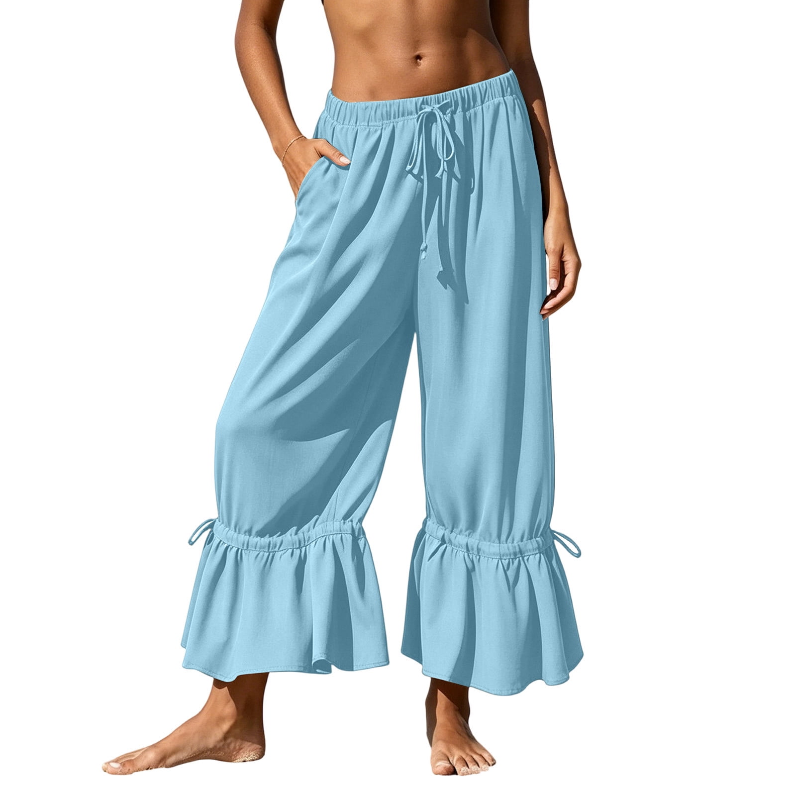AVRNLIQ Womens Casual Loose Fit Pants - Cotton Blend Wide Leg ...