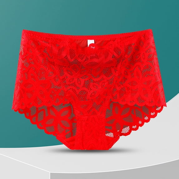 AVRNLIQ Womens High Waisted Nylon Panties Red Plus Size Lace Full ...