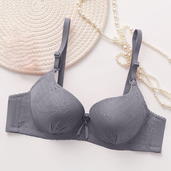 AVRNLIQ Womens Lace Padded Underwire Bra Gray Full Coverage Everyday T ...