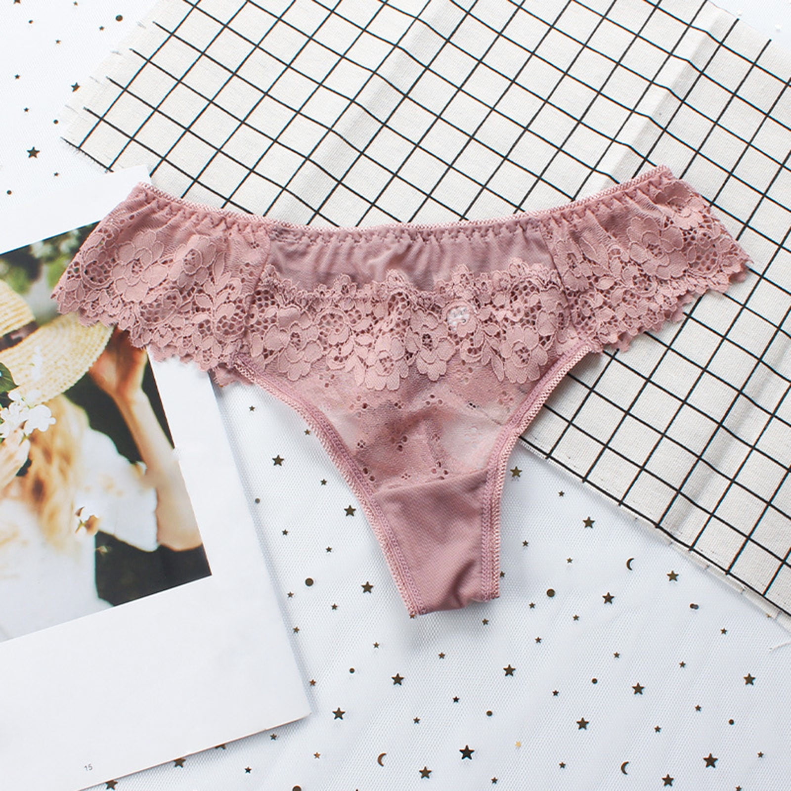 AVRNLIQ Womens Low Rise Lace Thong No Show Seamless Breathable ...