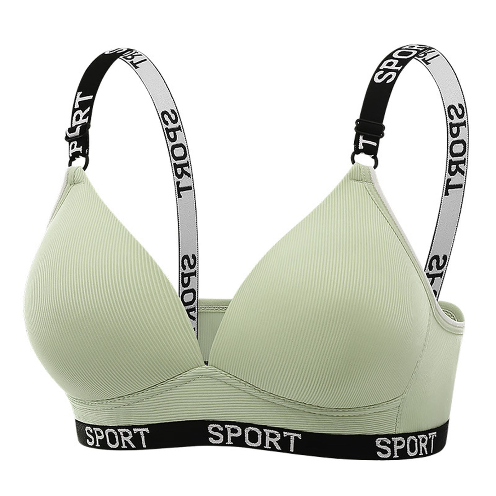 AVRNLIQ Womens Low Support Wireless Sports Bra - Ribbed Letter Print ...