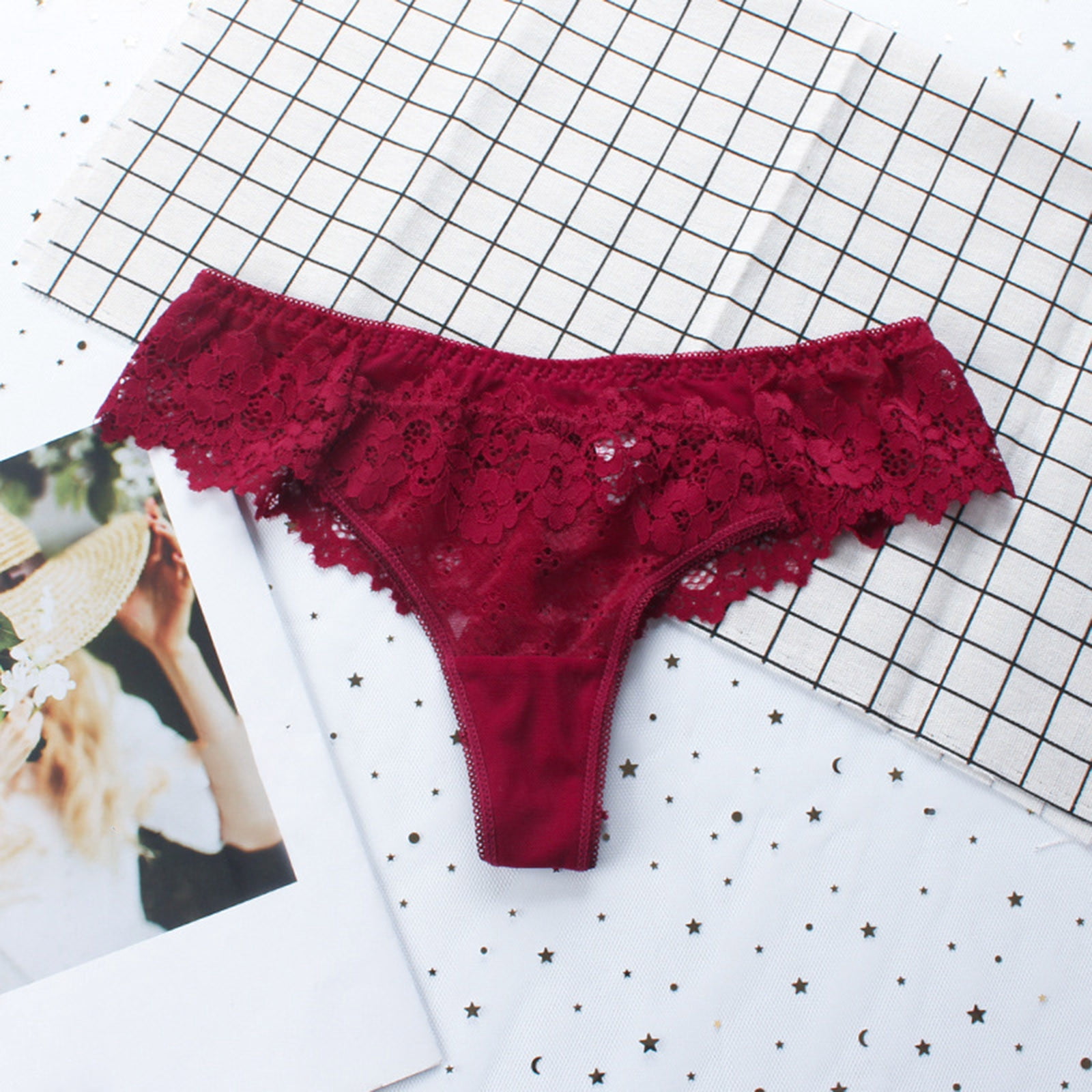 AVRNLIQ Womens No Show Polyamide Lace Thong Low Rise Seamless ...