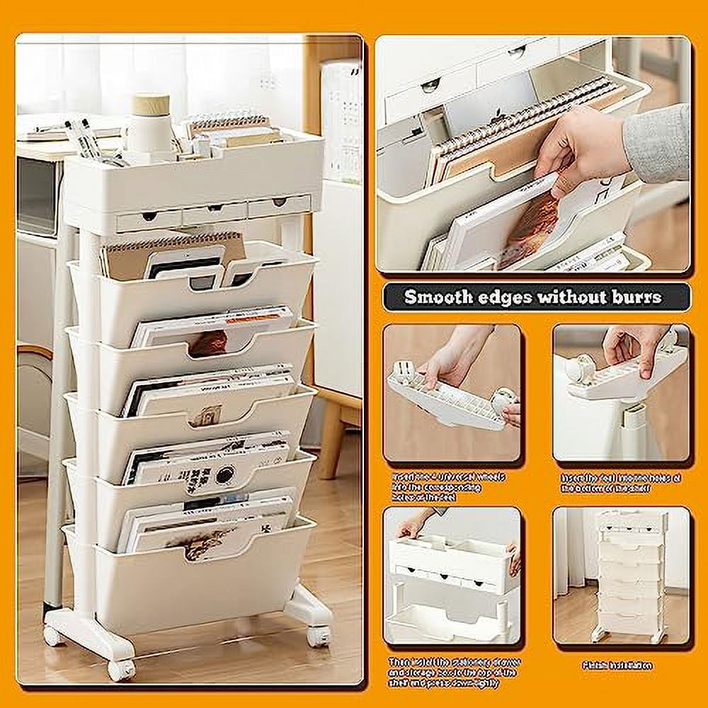 AVSMGP 6-Tier Rolling File Cart with Lockable Wheels, White Rolling ...