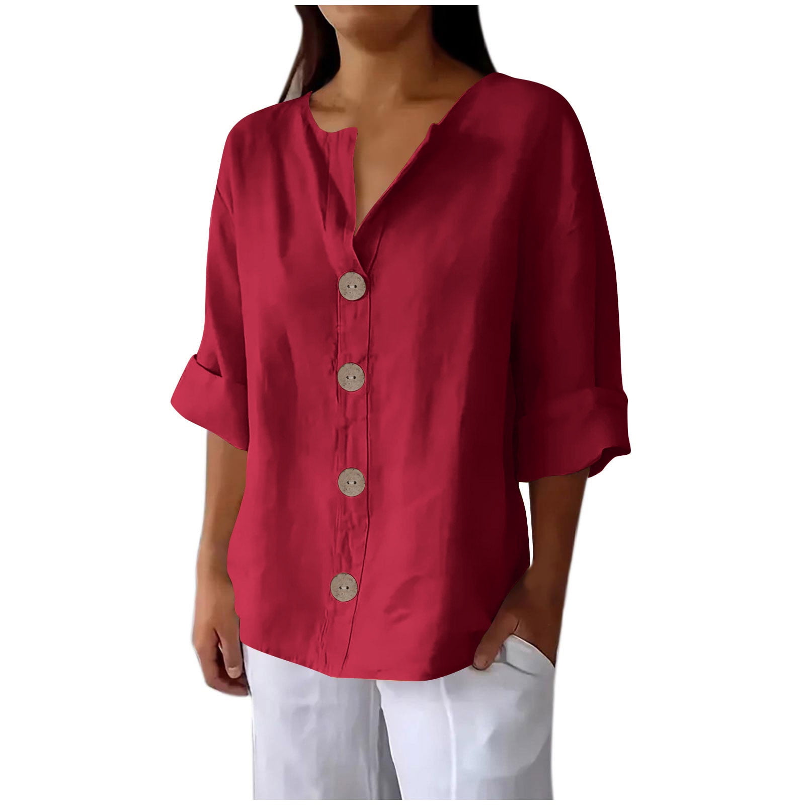 AVTOIFY Summer Womens Blouses Dressy Casual, Women's Solid Color V-neck ...