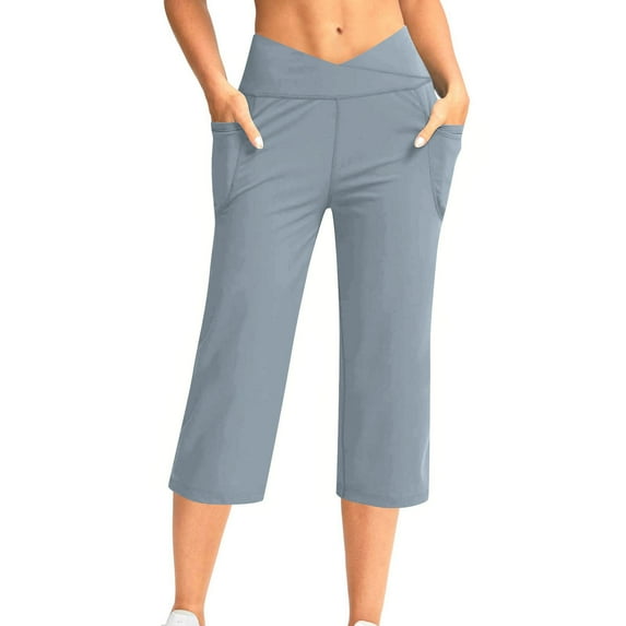 AVTOIFY Summer Womens Shorts Casual, Solid Elastic Waist Pocket Cropped ...