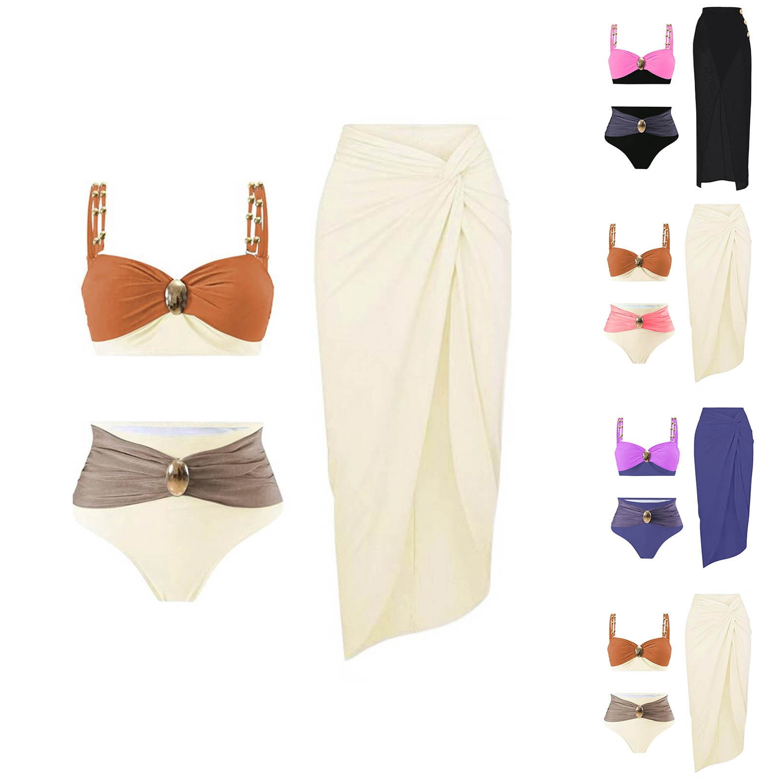 AVTOIFY Women's Fashion Solid Color Bikinis Tops Bikini Jumpsuit Set ...